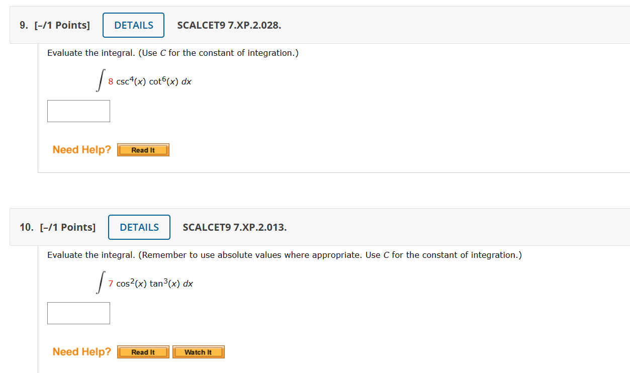 Solved /1 Points] SCALCET9 7.XP.1.015. Evaluate the | Chegg.com