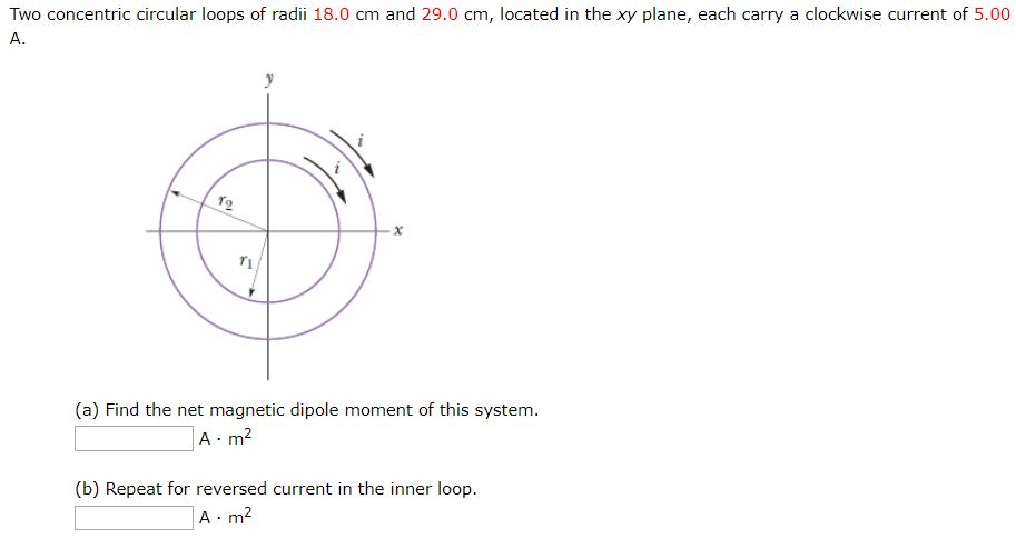Solved Two concentric circular loops of radii 18.0 cm and | Chegg.com