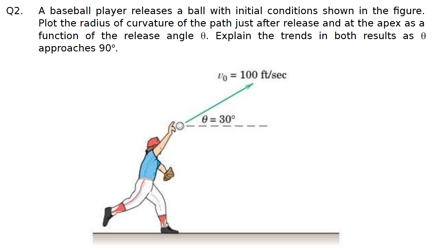 Solved Q2. ﻿A baseball player releases a ball with initial | Chegg.com