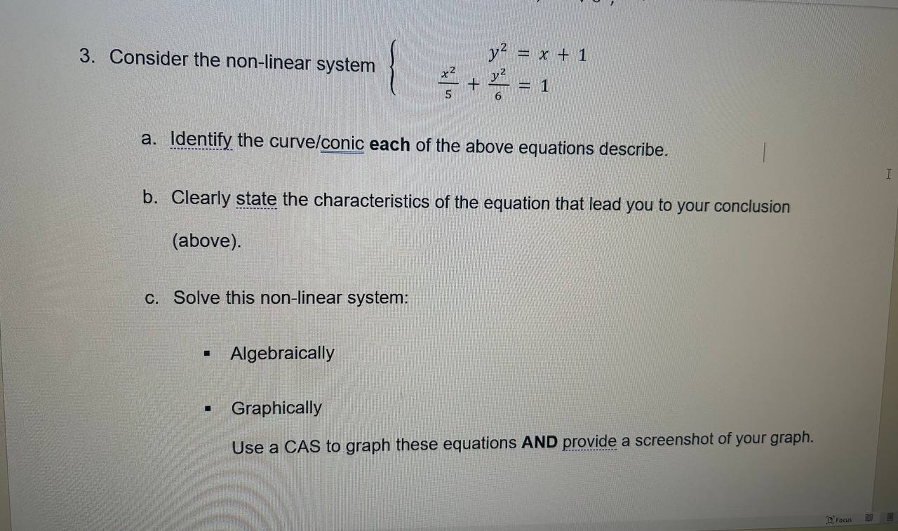 Solved Consider the non-linear system { ( y^2 = x + 1 @ ( | Chegg.com