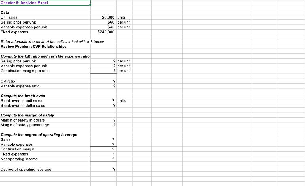Solved Chapter 5: Applying Excel Data 20.000 units Unit | Chegg.com