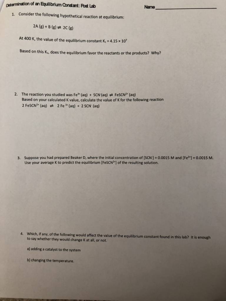 Solved Beaker 0.0020 M Fe(NO3)3 | (mL) 0.0020 M SCN- (mL) | Chegg.com