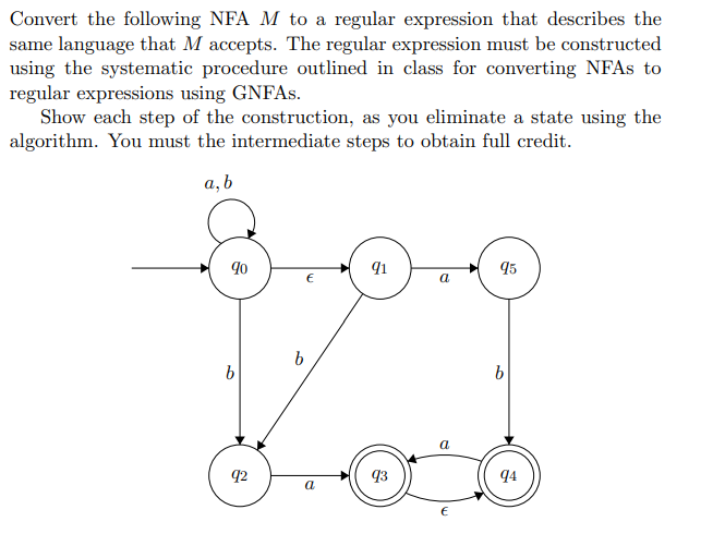 Convert the following NFA M to a regular expression | Chegg.com