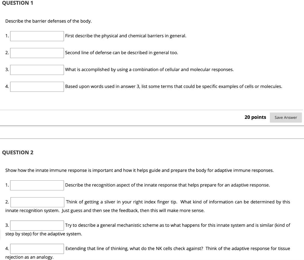 Solved QUESTION 1 Describe the barrier defenses of the body. | Chegg.com