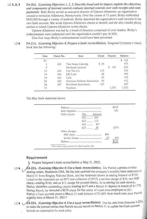 Solved 0 1, 2, 3 E4-20A. (Learning Objectives 1, 2, 3: | Chegg.com