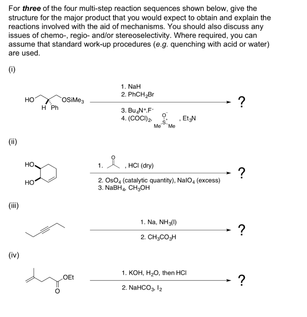 Solved For three of the four multi-step reaction sequences | Chegg.com