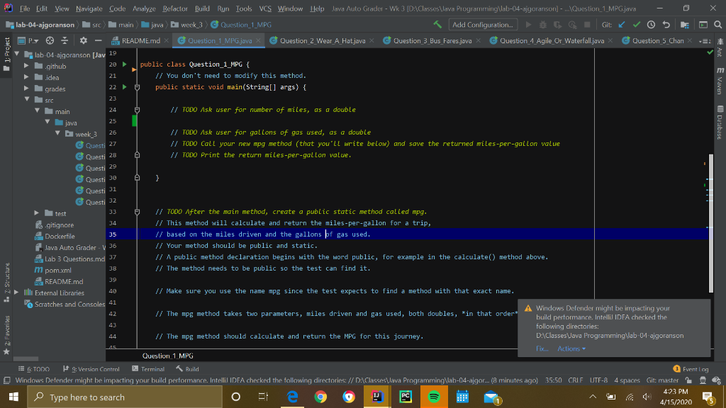 package week_3; /** Write a program to calculate | Chegg.com