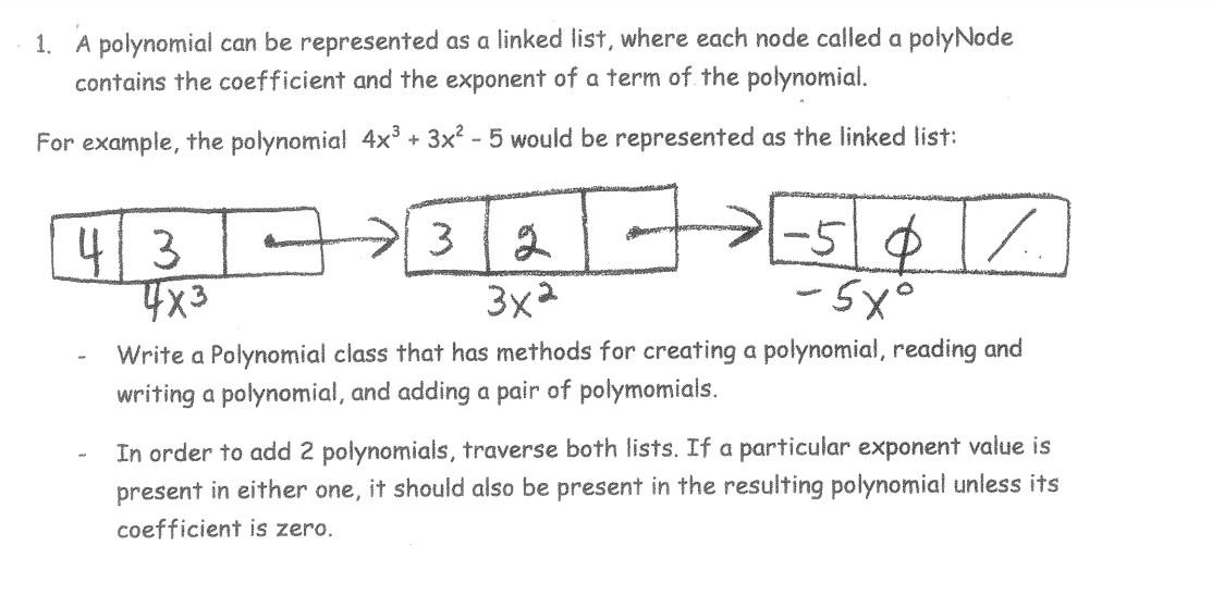 Solved 1. A polynomial can be represented as a linked list, | Chegg.com