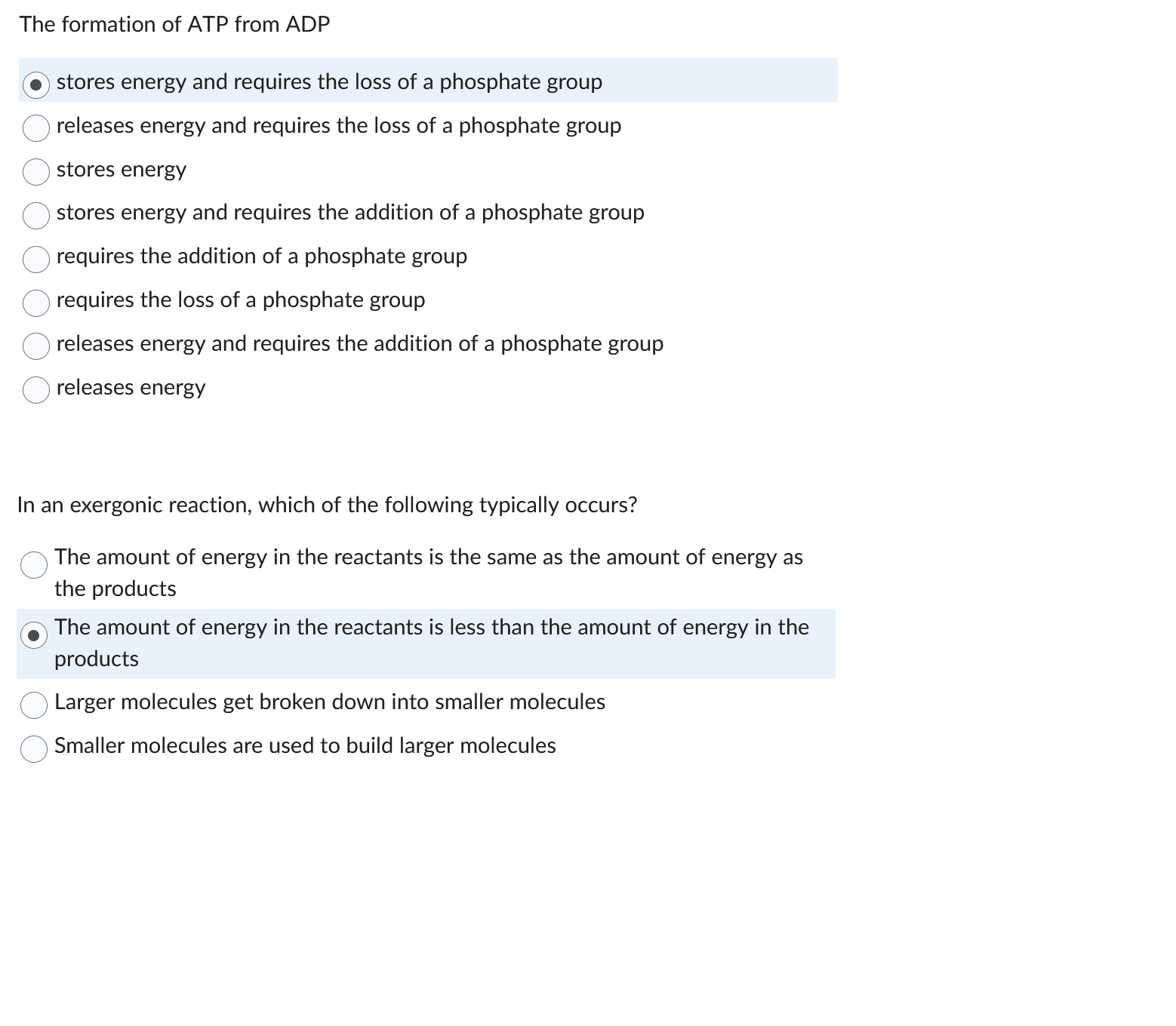 The formation of ATP from ADP stores energy and | Chegg.com