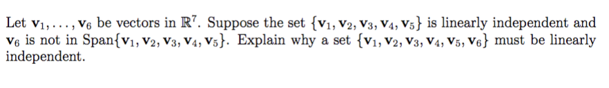 Solved Let V1, ... , V6 be vectors in R?. Suppose the set | Chegg.com