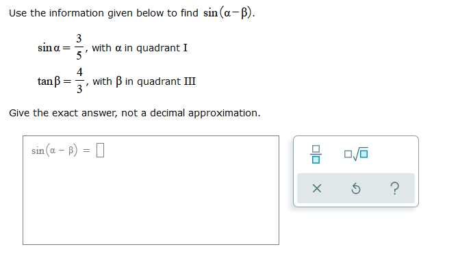 Solved Use the information given below to find sin(a-B). | Chegg.com