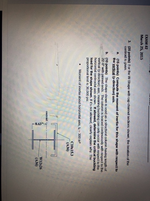 Solved EXAM #2 March 25, 2015 (25 points) For the W-Shape | Chegg.com