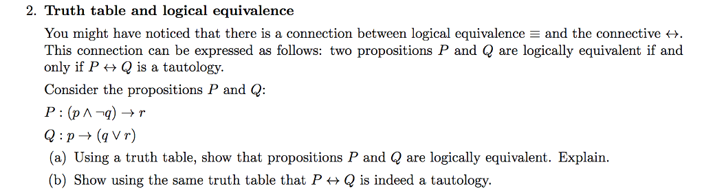 Solved 2. Truth table and logical equivalence You might have | Chegg.com