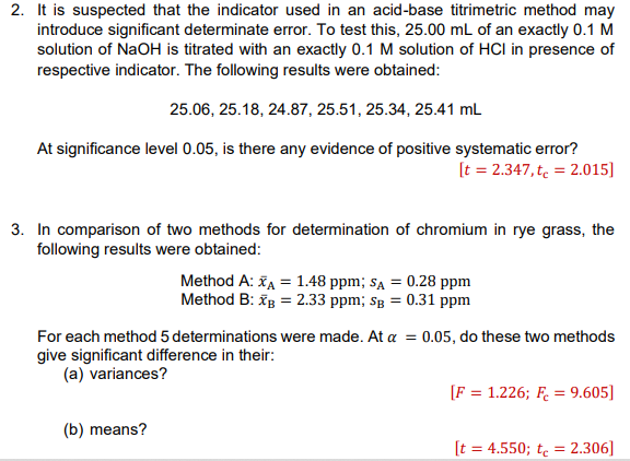 Solved 2. It is suspected that the indicator used in an | Chegg.com