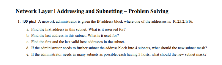 Solved Network Layer Addressing and Subnetting - Problem | Chegg.com