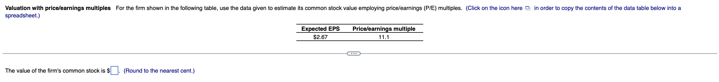 Solved Valuation with price/earnings multiples For the firm | Chegg.com