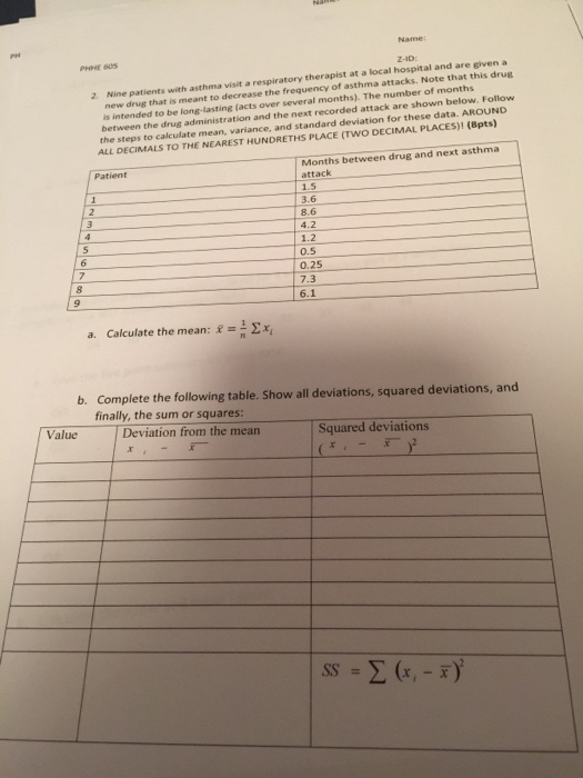 Solved PHHE 605 Z-1D: 2. Nine patients with asthma visit a | Chegg.com