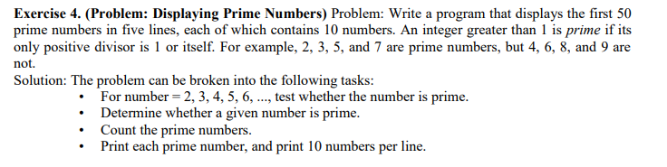 Exercise 4. (Problem: Displaying Prime Numbers) | Chegg.com