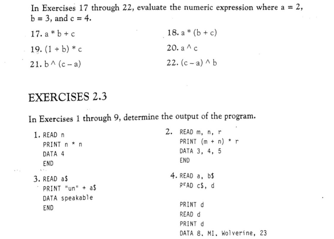 Solved In Exercises 17 through 22, evaluate the numeric | Chegg.com