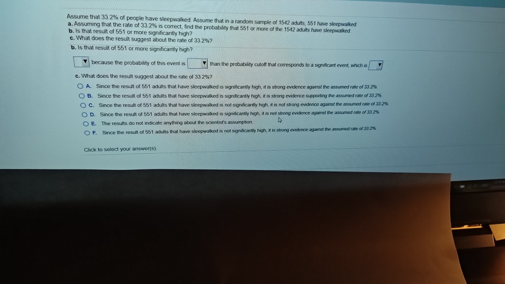 Solved Assume That 33 2 Of People Have Sleepwalked Assume Chegg