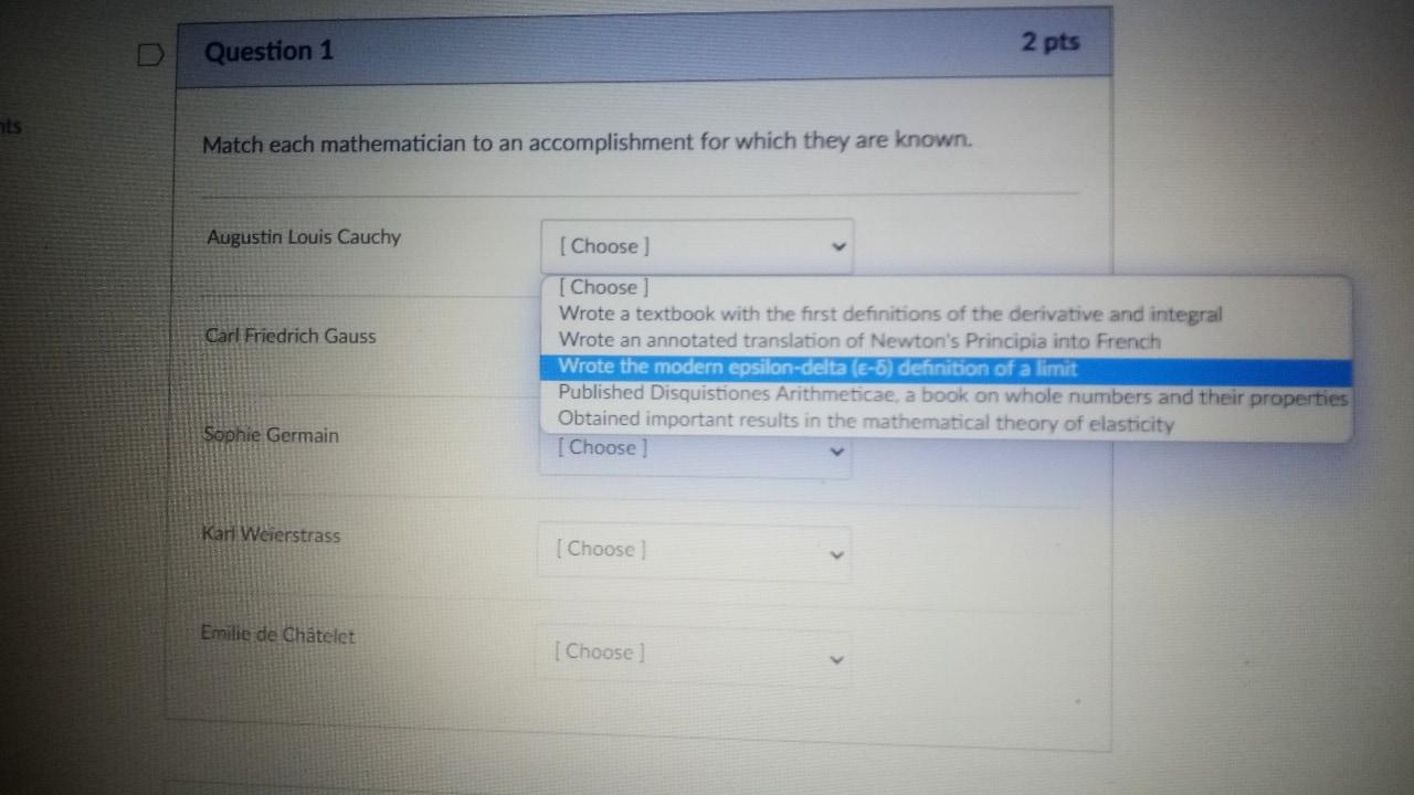 Solved Match each mathematician to an accomplishment for | Chegg.com