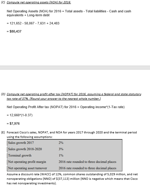 (C) Compute net operating assets (NOA) for 2016. Net | Chegg.com