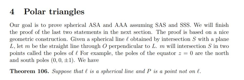 Solved 4 Polar triangles Our goal is to prove spherical ASA | Chegg.com