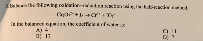 Solved 3.Balance the following oxidation-reduction reaction | Chegg.com