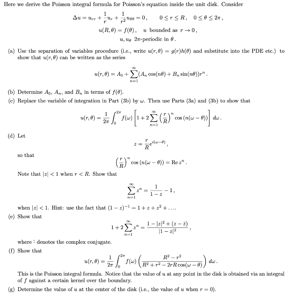 Solved Here we derive the Poisson integral formula for | Chegg.com