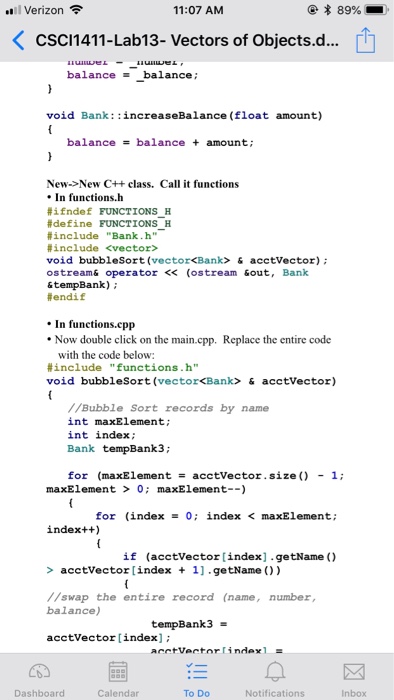 Solved l Verizon 11:07 AM CSCI1411-Lab13- Vectors of | Chegg.com