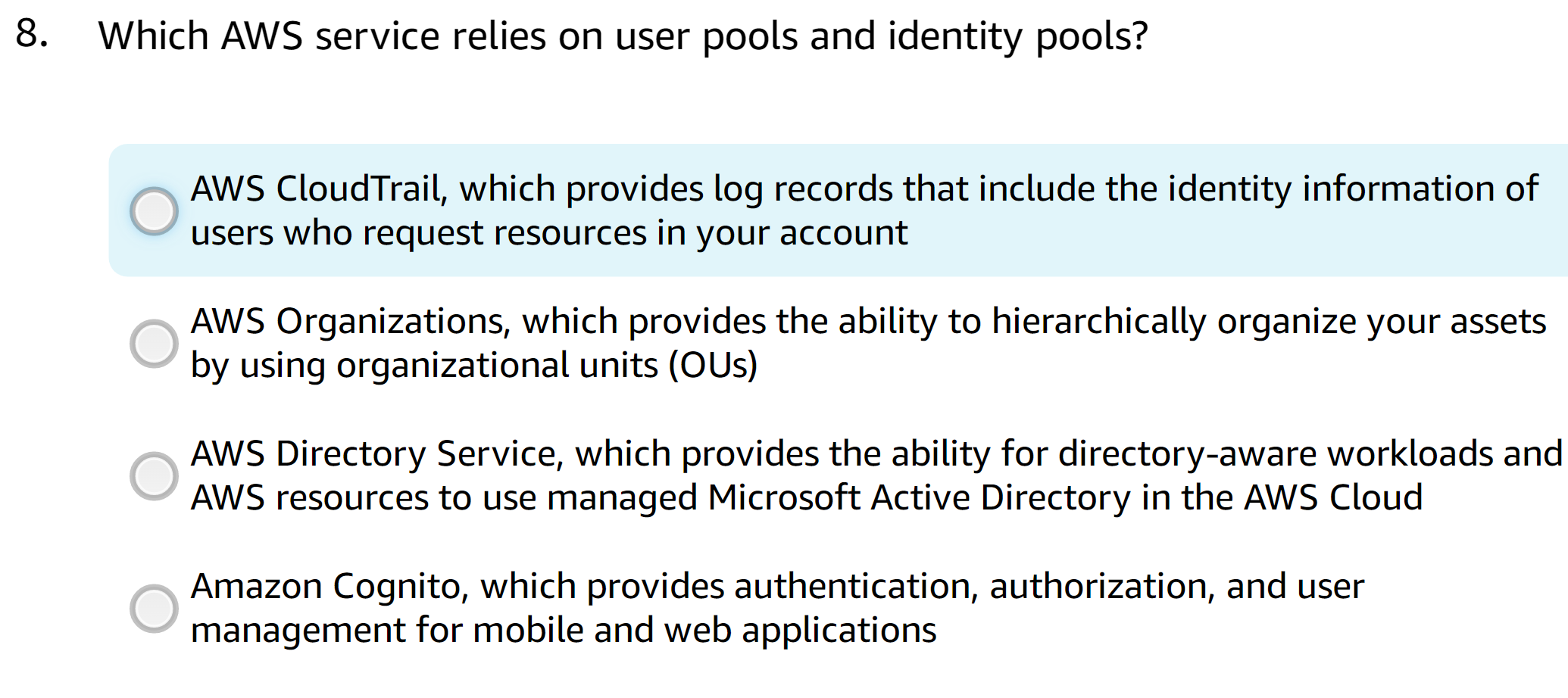 Solved Which AWS service relies on user pools and identity | Chegg.com