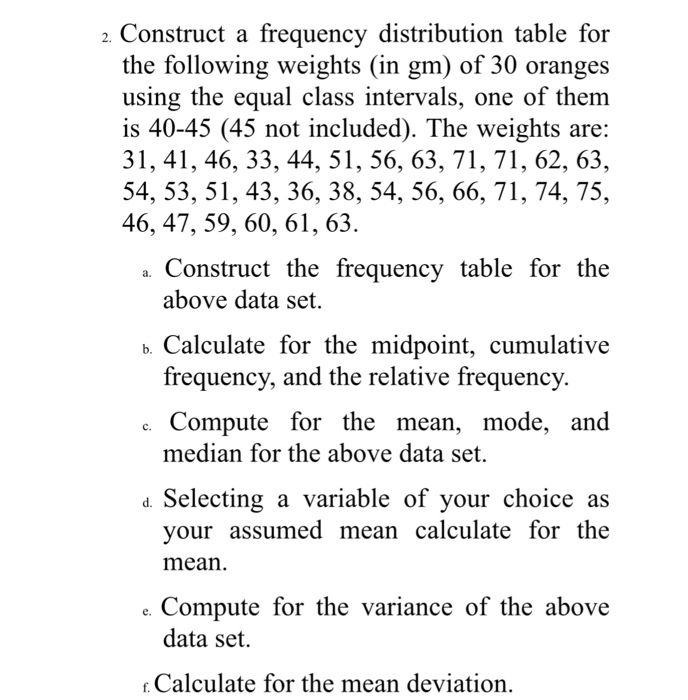 Solved 2. Construct a frequency distribution table for the | Chegg.com