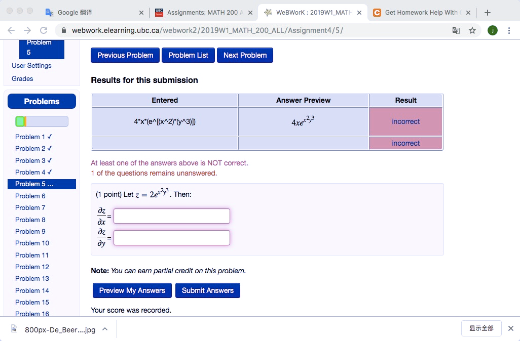Solved ook Google x DC Assignments: MATH 200 A X WebWork: | Chegg.com