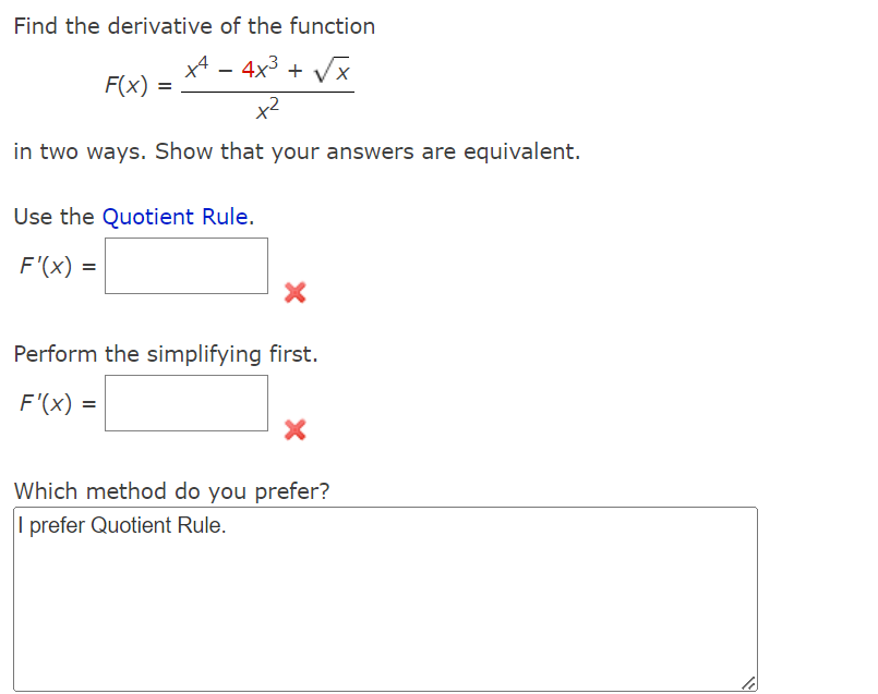 Solved Find The Derivative Of The Function F X X2x4−4x3 X
