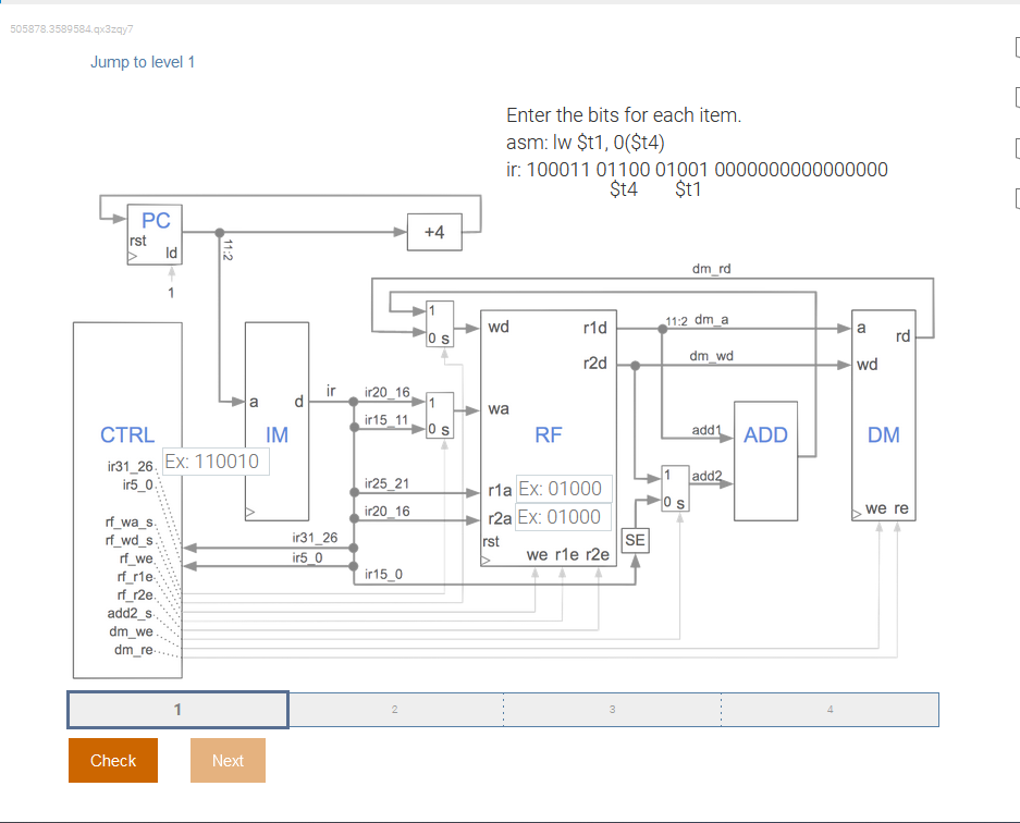 Enter the bits for each item. asm: Iw \$t1, 0(\$t4) | Chegg.com