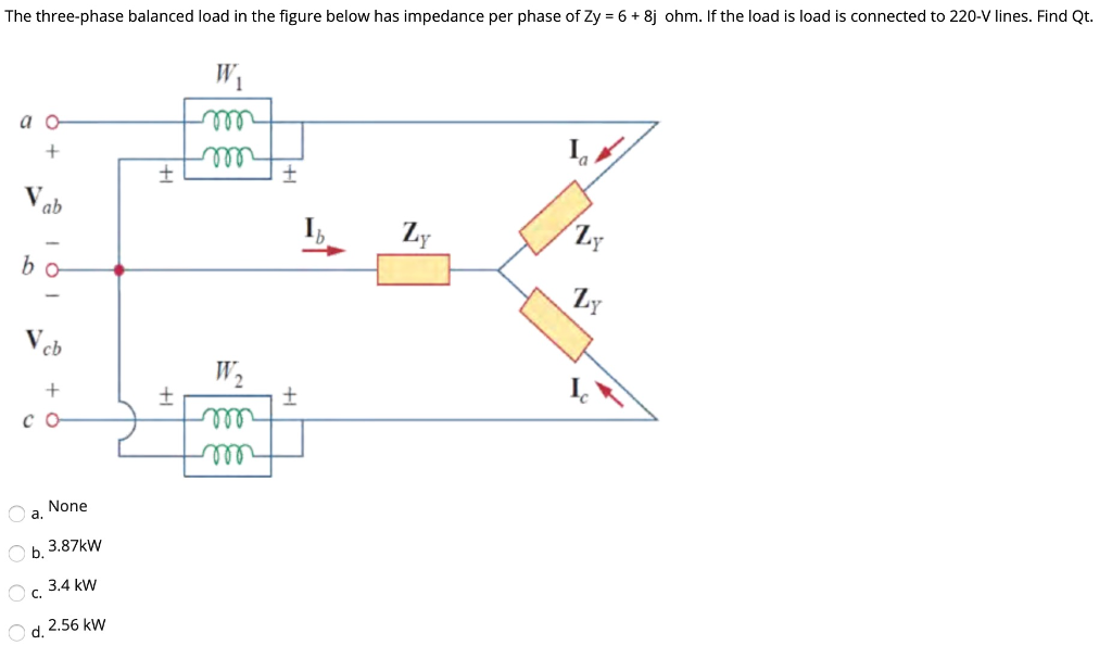 Solved The three-phase balanced load in the figure below has | Chegg.com