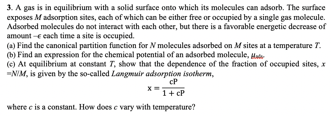 3. A gas is in equilibrium with a solid surface onto | Chegg.com