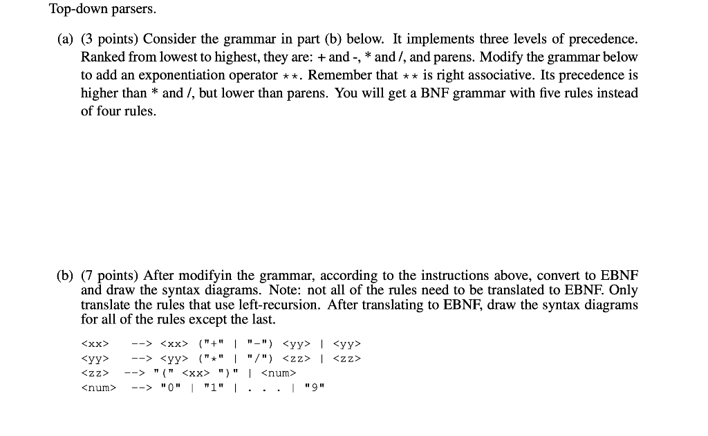 (a) (3 points) Consider the grammar in part (b) | Chegg.com