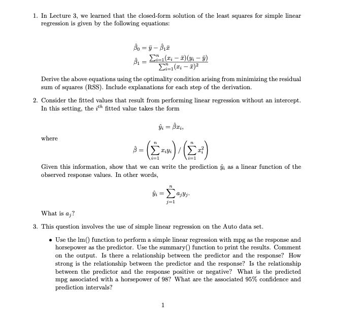 In Lecture 3, we learned that the closed-form | Chegg.com