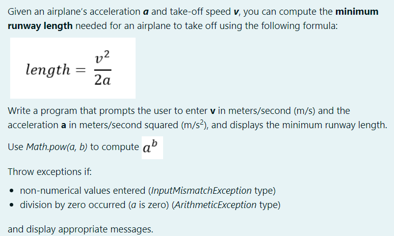 Solved Given an airplane's acceleration a and take-off speed | Chegg.com