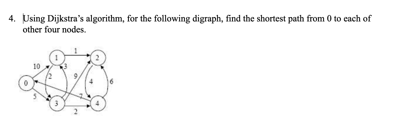Solved 4. Using Dijkstra's algorithm, for the following | Chegg.com