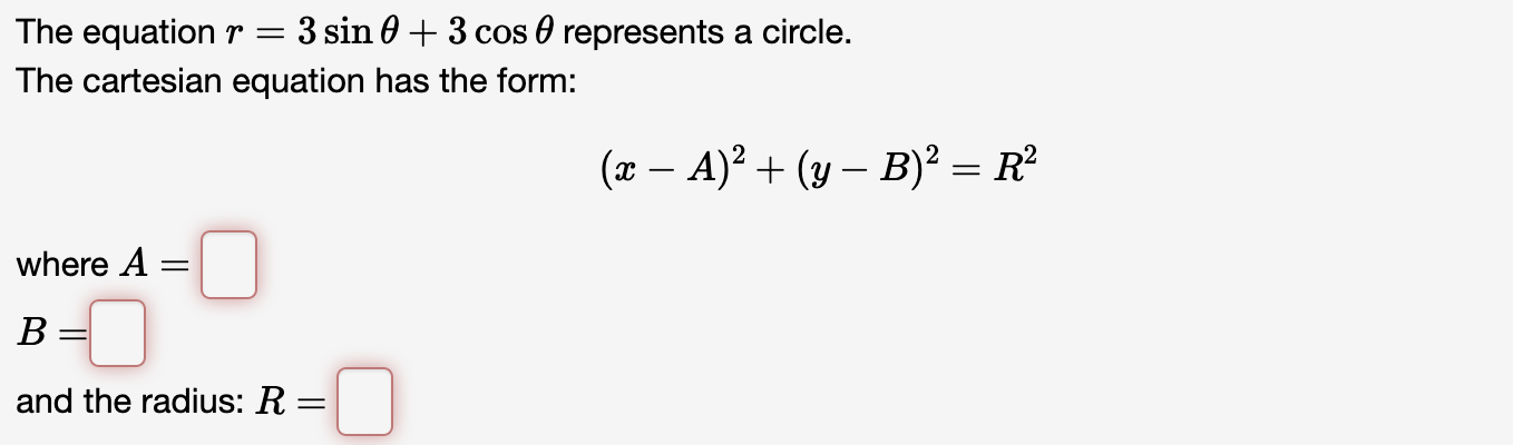 Solved The equation r = The cartesian equation has the form: | Chegg.com