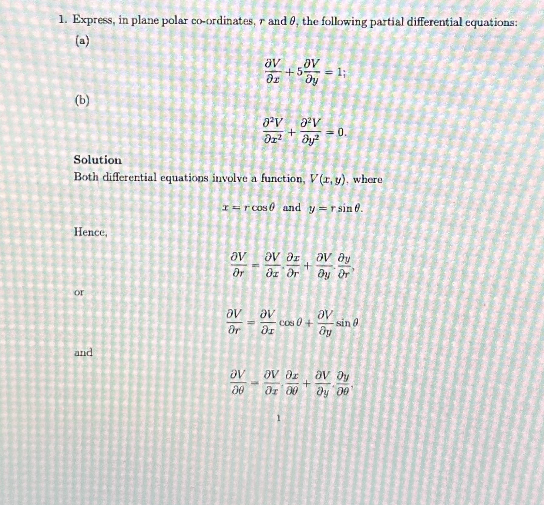 Solved Can someone explain the steps to get dV/dx and dV/dy | Chegg.com