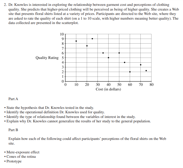 Solved 2. Dr. Knowles is interested in exploring the | Chegg.com