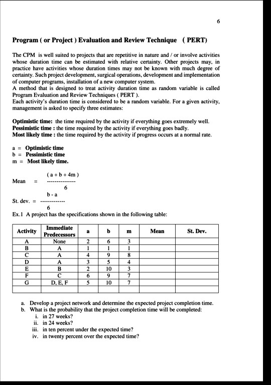 Program (or Project ) Evaluation and Review Technique | Chegg.com
