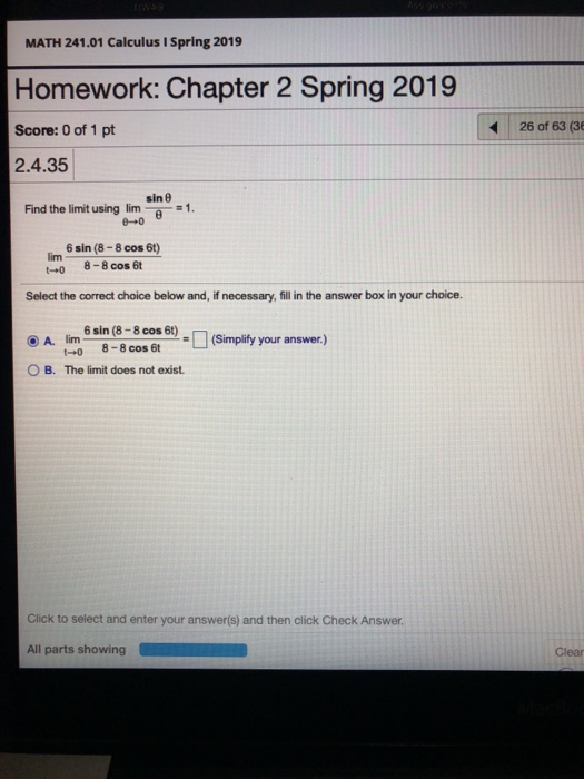 Solved MATH 241.01 Calculus I Spring 2019 Homework: Chapter | Chegg.com