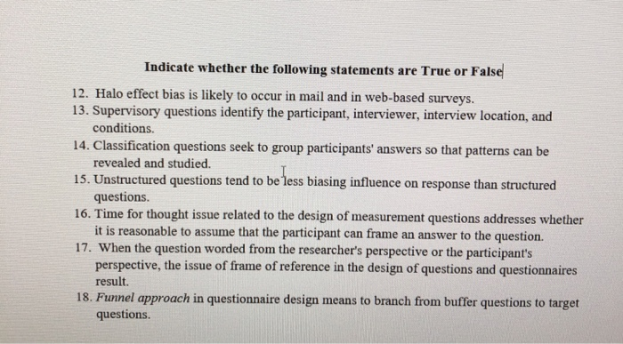 Solved Indicate whether the following statements are True or | Chegg.com