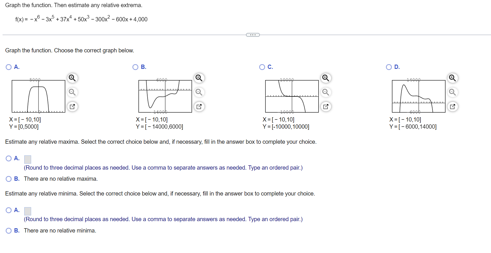 Solved Graph the function. Then estimate any relative | Chegg.com