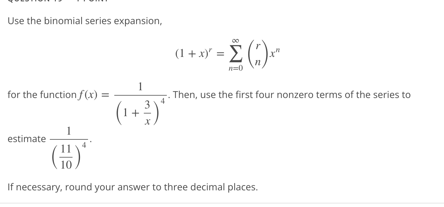Solved Use the binomial series expansion, (1+x)r=∑n=0∞(rn)xn | Chegg.com