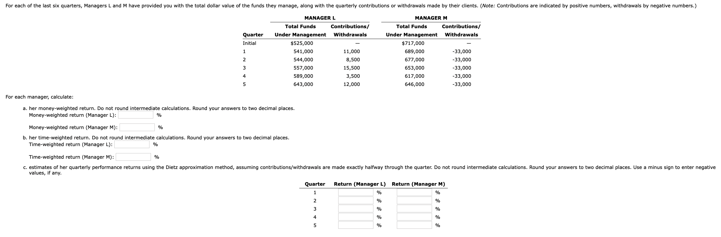 Solved a. her money-weighted return. Do not round | Chegg.com